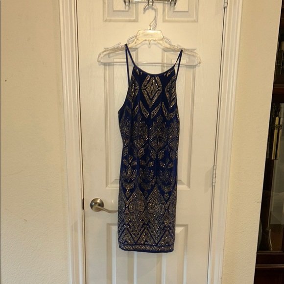 Jump | Dresses | Jump Royal Blue And Gold Halter Sheath Mini Dress ...